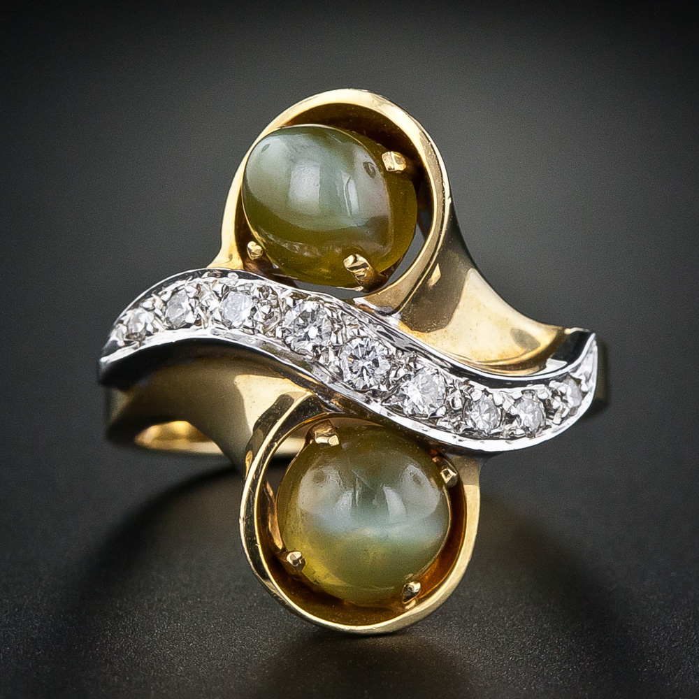 Double Cats Eye Chrysoberyl and Diamond Ring
