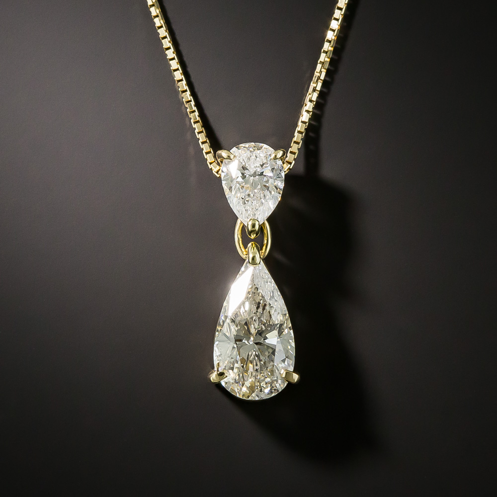 Double Pear Shape Diamond Drop - 2.01 Carat Total - GIA