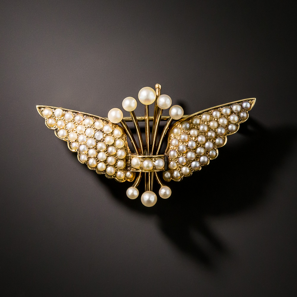 Early 20th Century Seed Pearl Winged Pin
