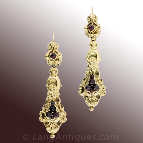 Early Nineteenth Century Repousse Garnet Earrings