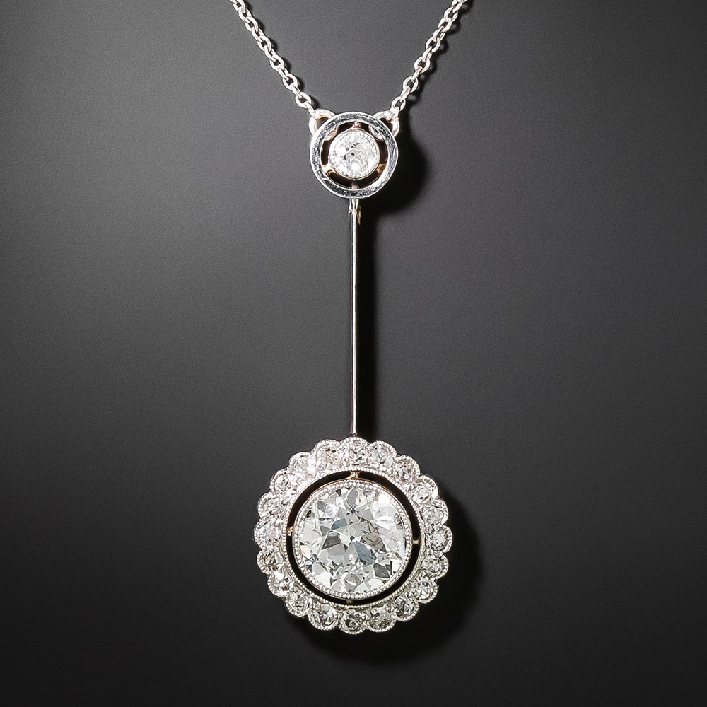 Edwardian 1.55 Carat European-Cut Diamond Drop Pendant