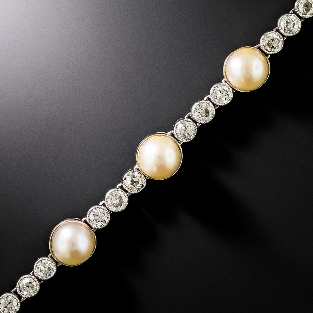 Edwardian Diamond And Pearl Line Bracelet