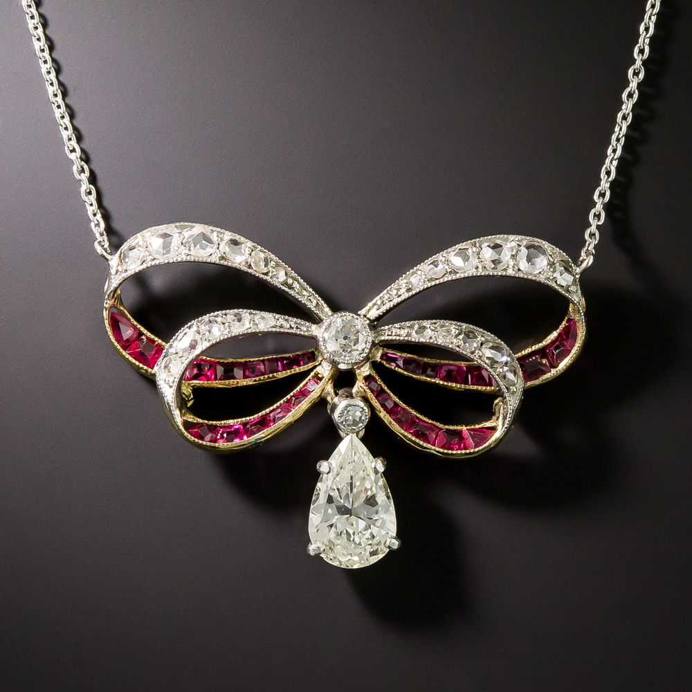 Edwardian Diamond And *Ruby Bow Necklace