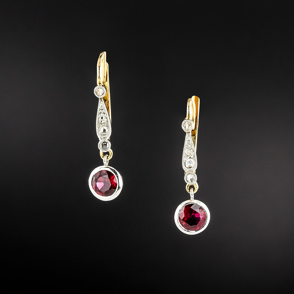 Edwardian Diamond And Ruby Dangle Earrings