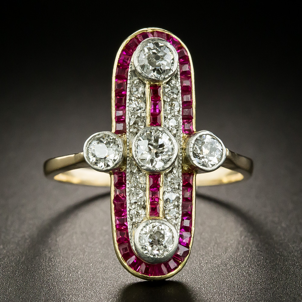 Edwardian Diamond and Ruby Dinner Ring