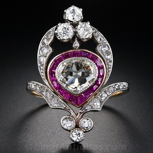 Edwardian Diamond and Ruby Dinner Ring