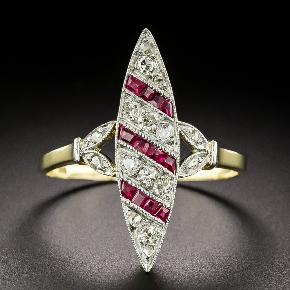 Edwardian Diamond and Ruby* Navette Ring