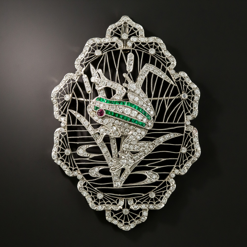 Edwardian Diamond Platinum Frog Brooch/Pendant