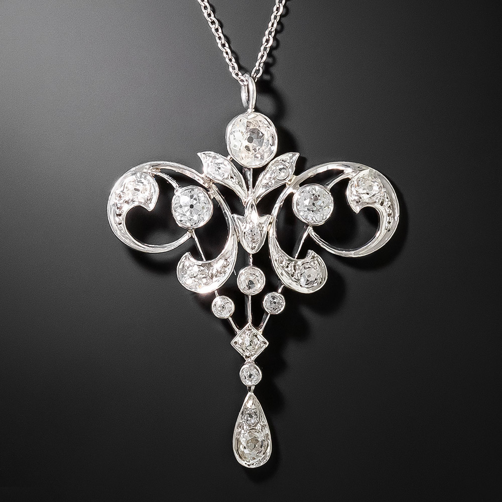 Edwardian Diamond Scroll Pendant