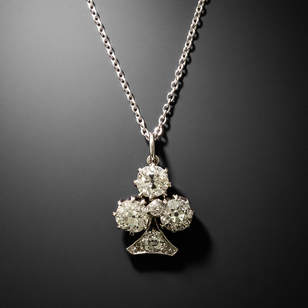 Edwardian Diamond Trèfle Drop Necklace