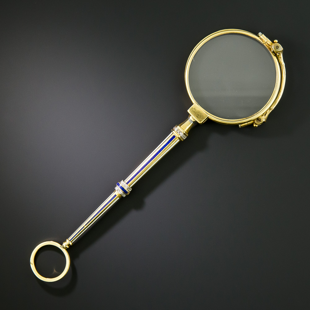 Edwardian Enamel and Diamond Lorgnette