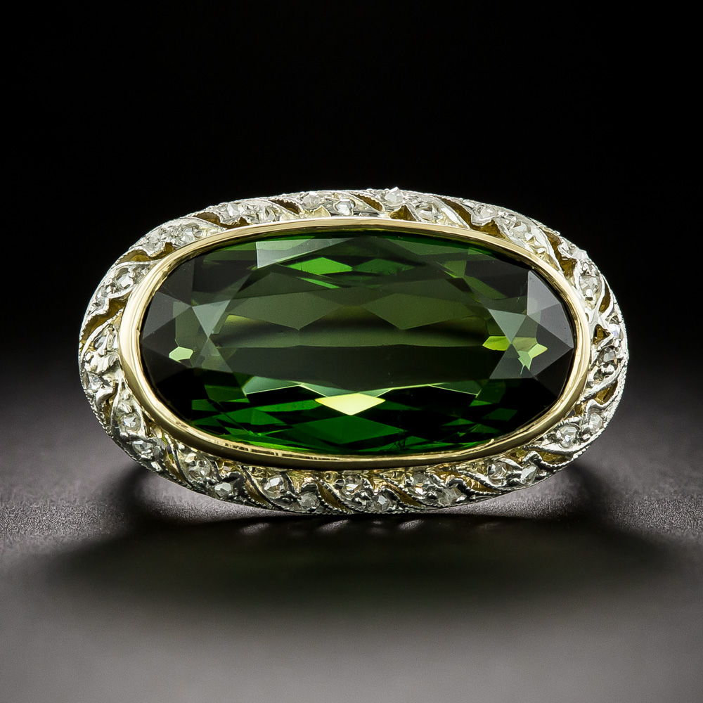 Edwardian Green Tourmaline and Diamond Ring