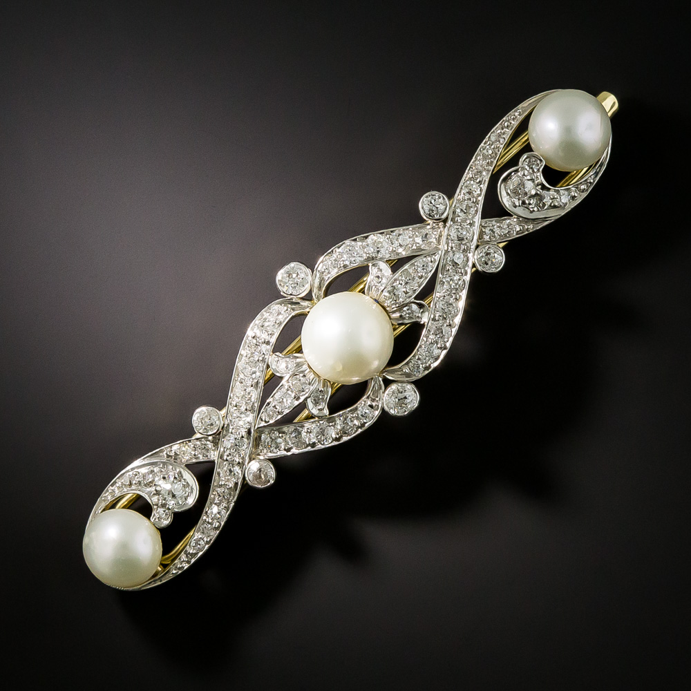 Edwardian Natural Pearl and Diamond Barrette