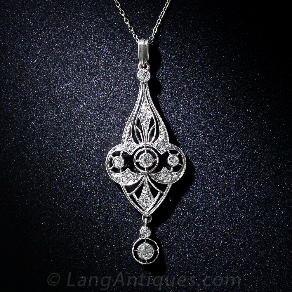 Edwardian Platinum and Diamond Filigree Pendant