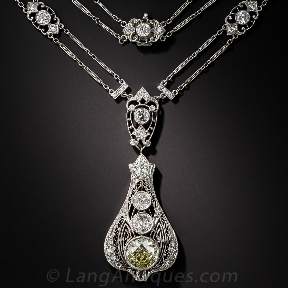 Edwardian Platinum and Diamond Lavalier Necklace
