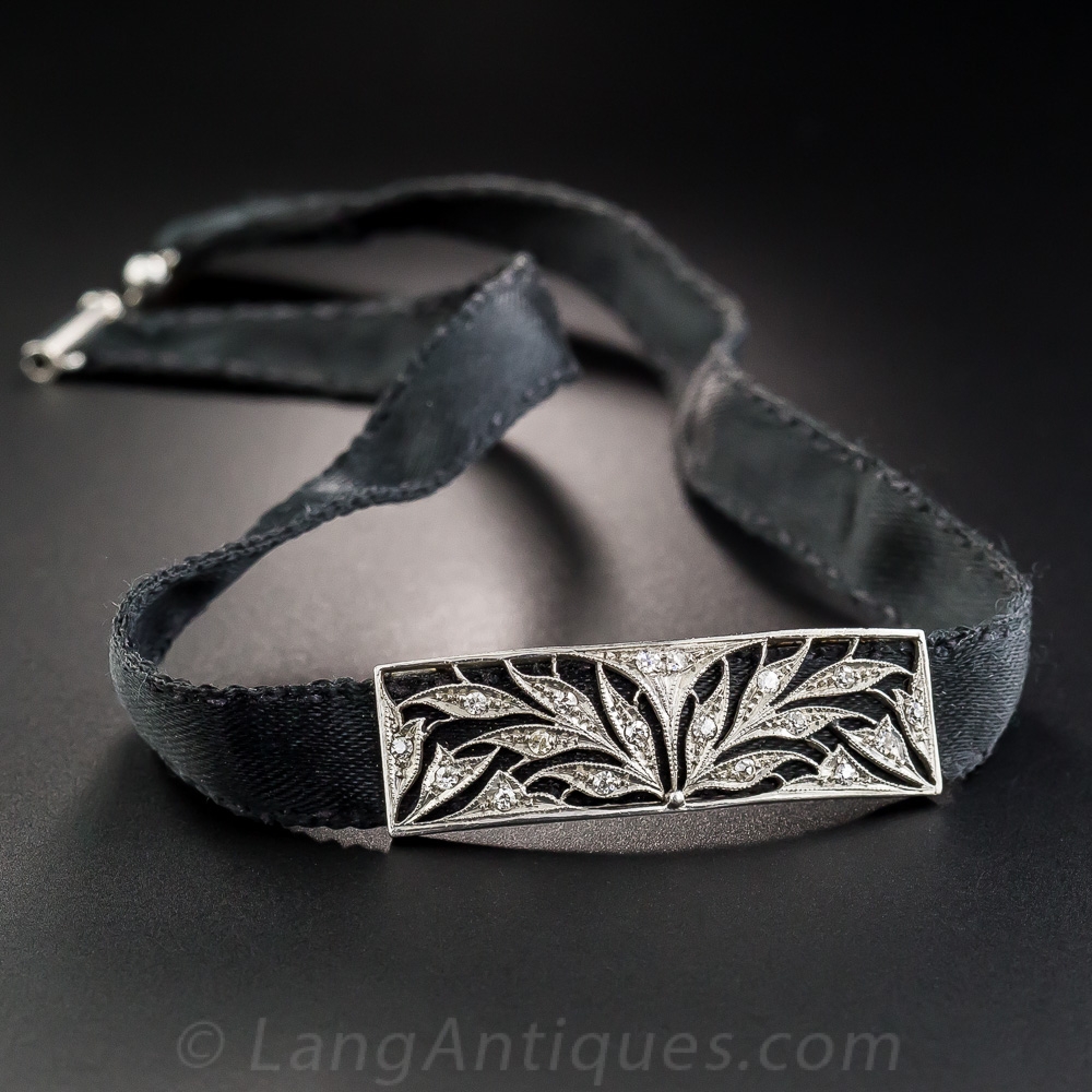 Edwardian Platinum and Diamond Silk Ribbon Choker