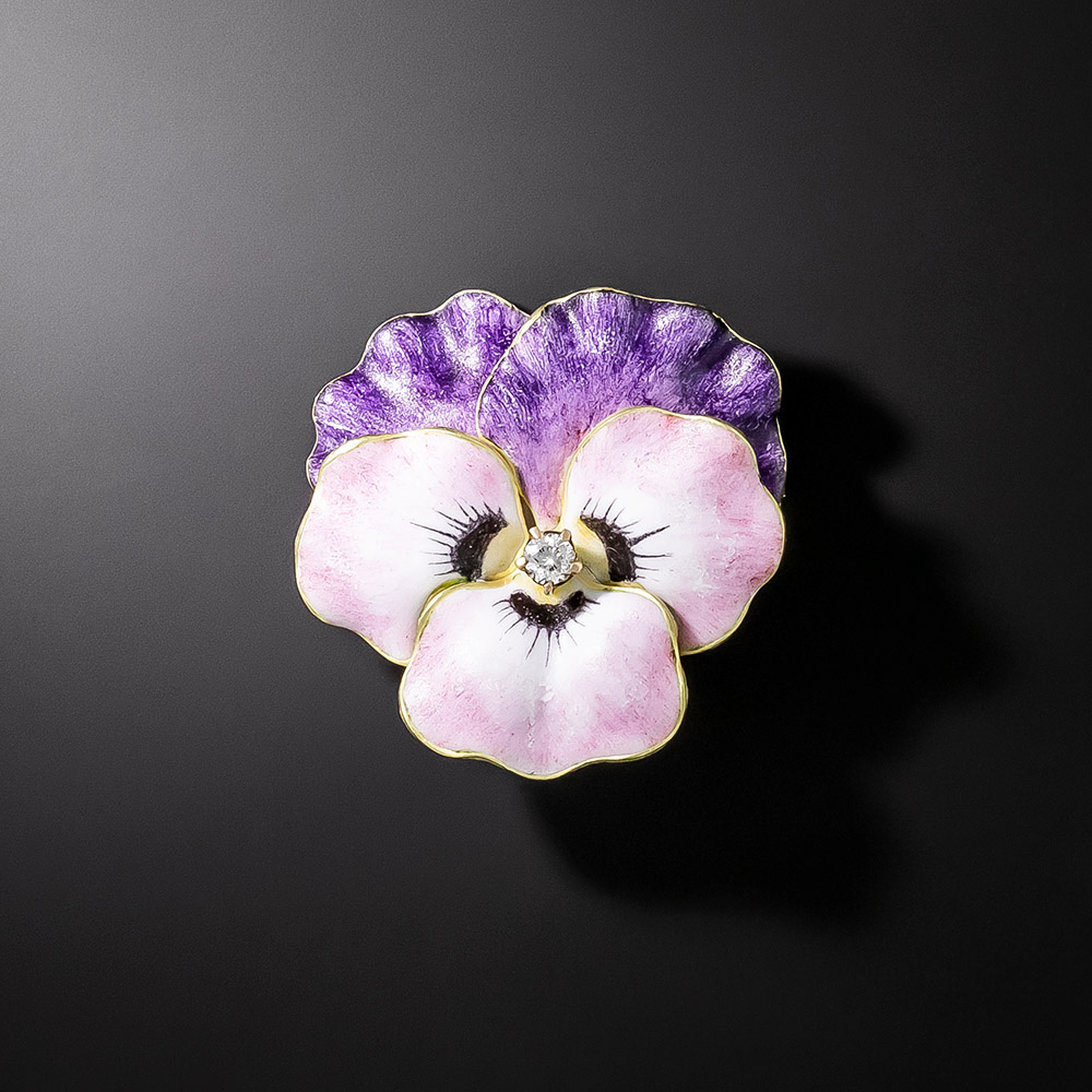 Edwardian Purple Enamel Pansy Brooch