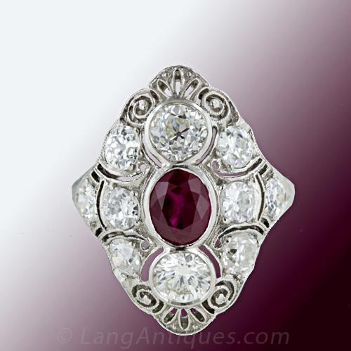 Edwardian Ruby and Diamond Dinner Ring