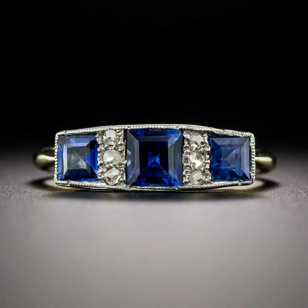 Edwardian Square Sapphire and Diamond Ring