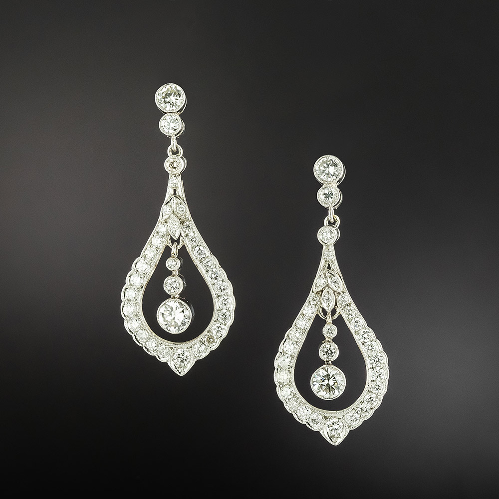 Edwardian-Style Diamond Drop Earrings