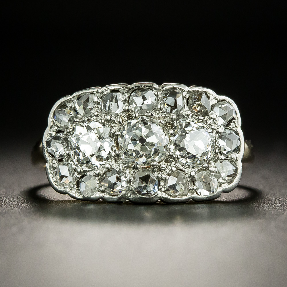 Edwardian Three-Stone Diamond Cluster Ring