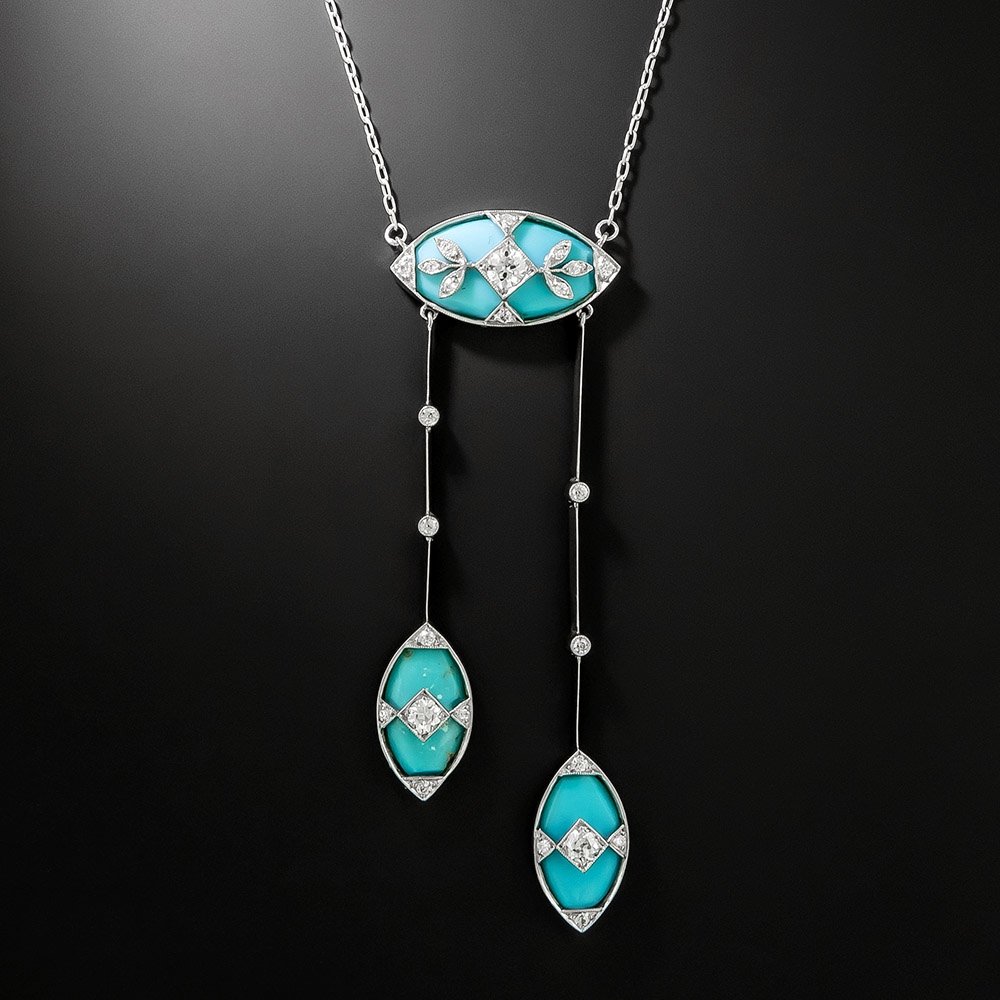 Edwardian Turquoise and Diamond Negligee Necklace
