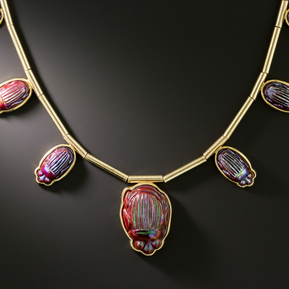 Egyptian Revival Favrile Glass Scarab Necklace