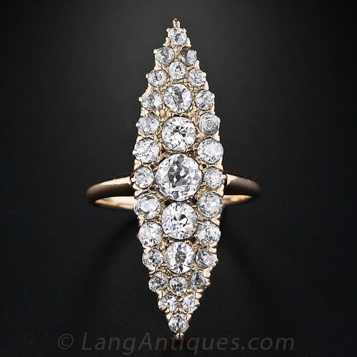 Elongated Antique Diamond Dinner Ring