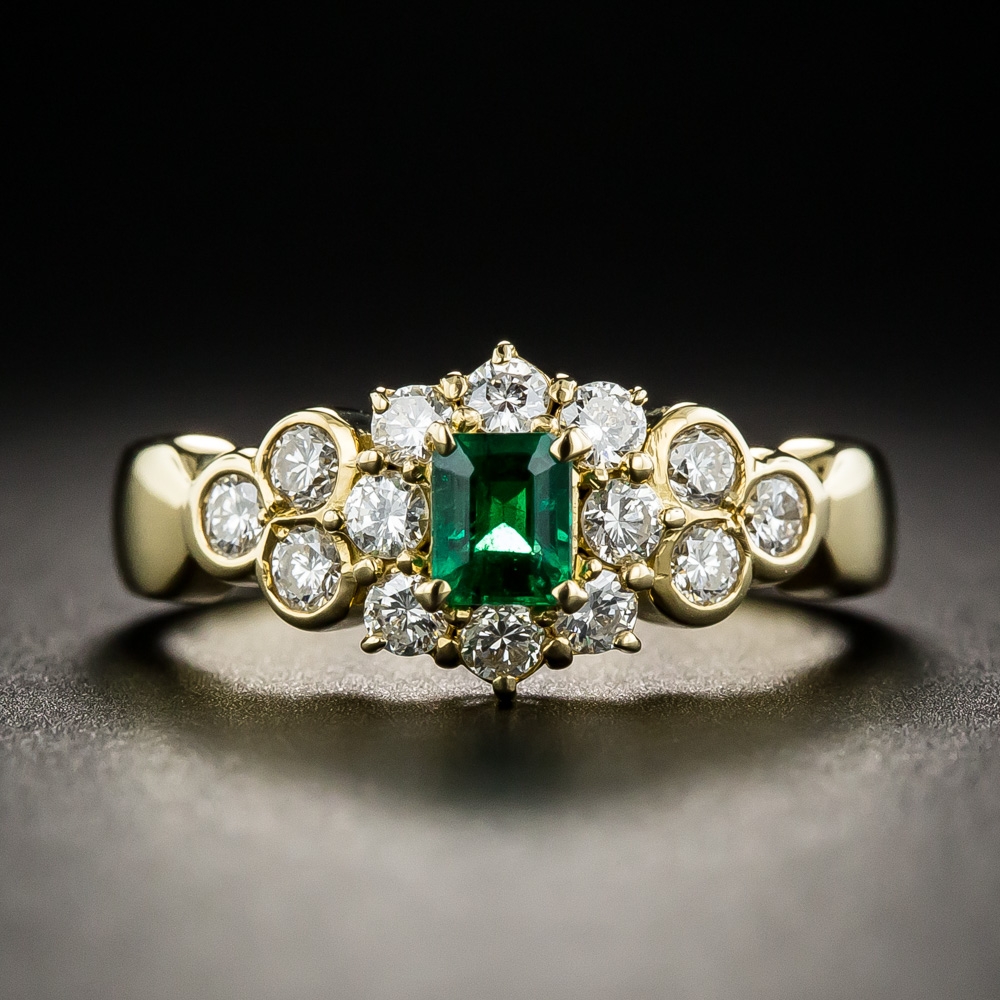Emerald and 18K Gold Diamond Ring