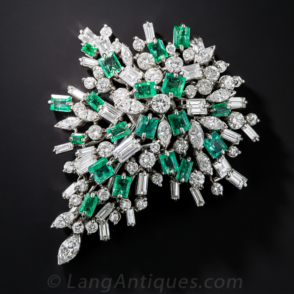 Emerald and Diamond Cluster Brooch