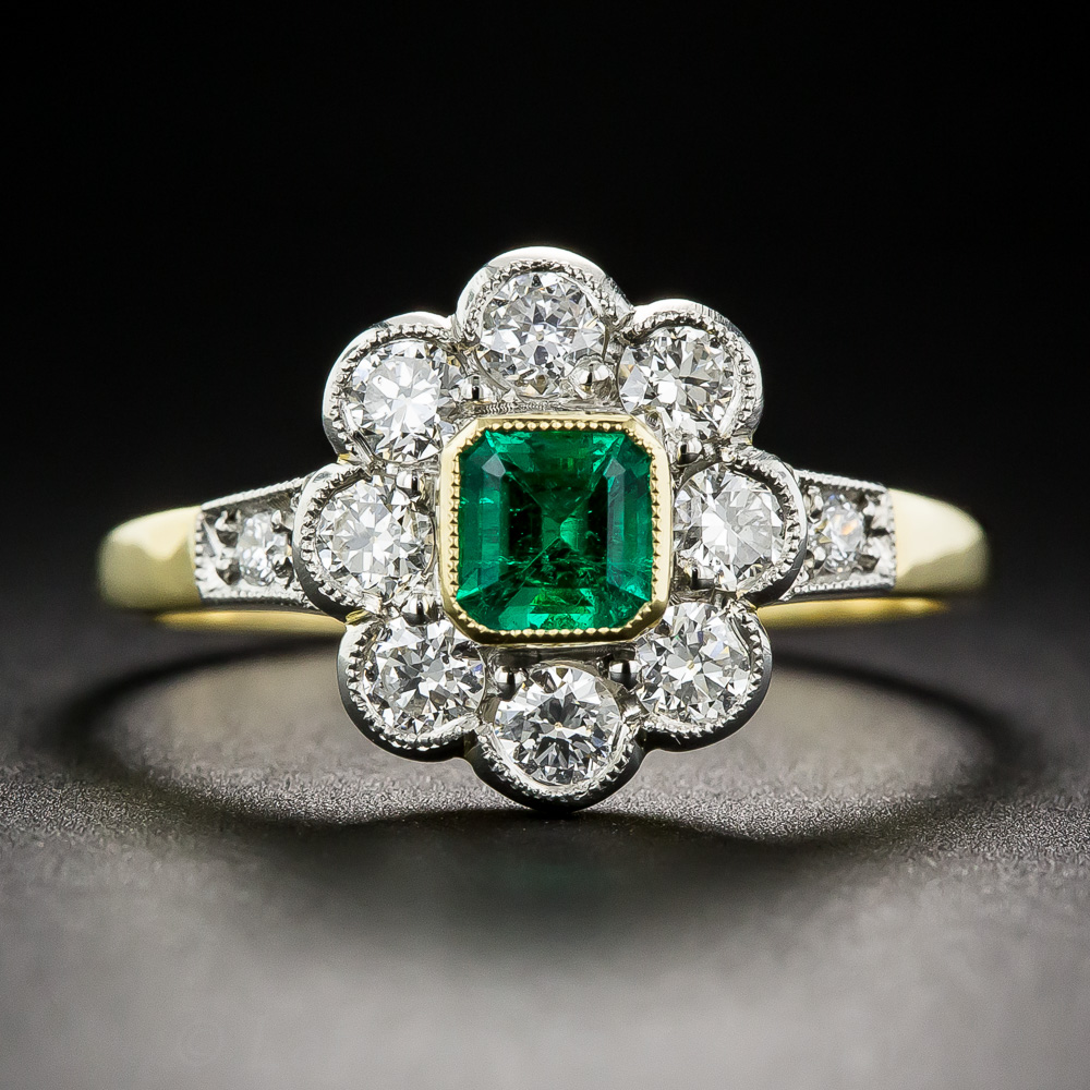 Emerald and Diamond Vintage Style Ring - Antique & Vintage Engagement Rings
