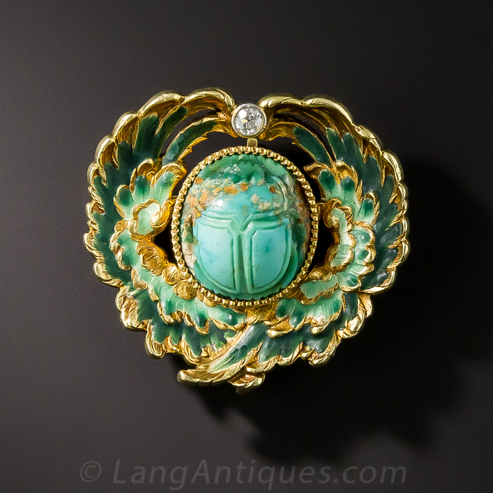 Enamel and Turquoise Scarab Pin