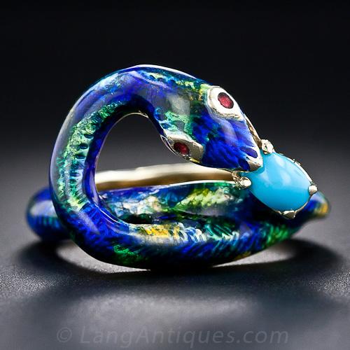Enamel and Turquoise Snake Ring