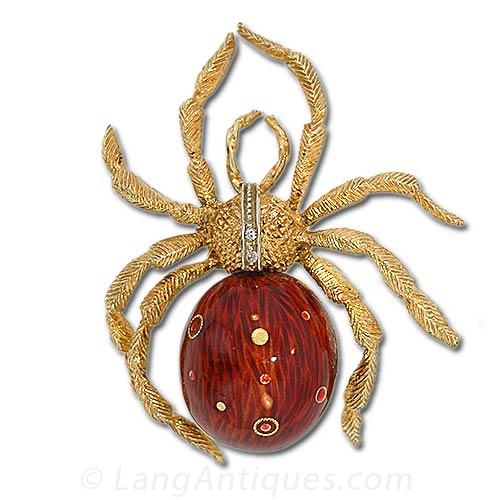 Enameled Spider Pin