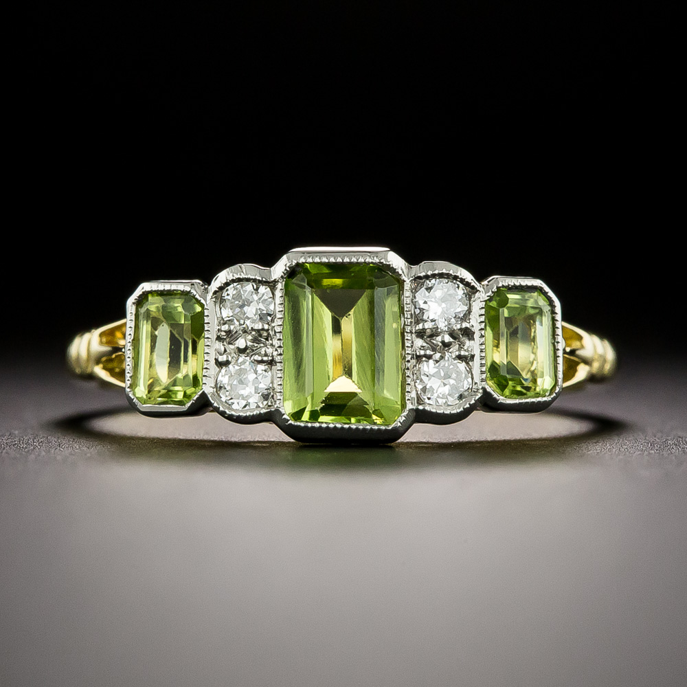 English Art Deco-Style Peridot and Diamond Ring