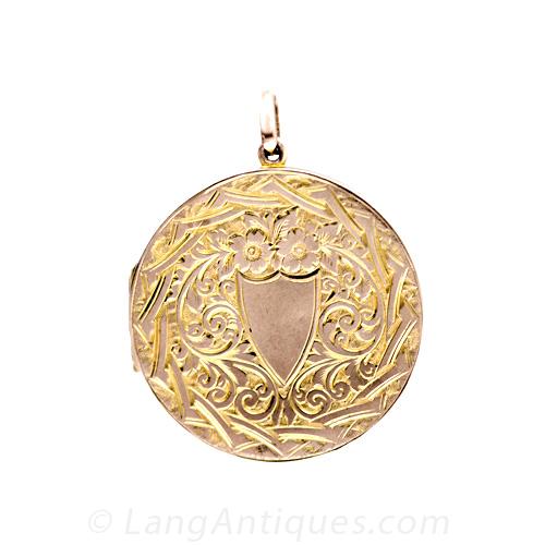 English Hand-Engraved Victorian Circle Locket