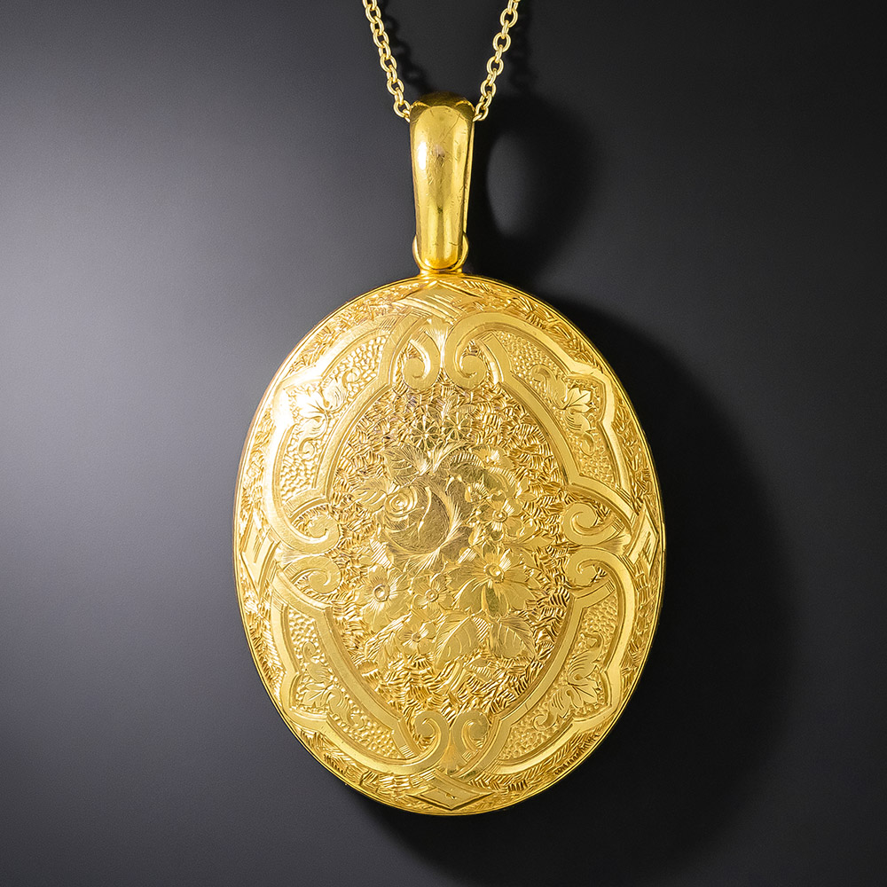 Large Victorian Engraved Oval Locket