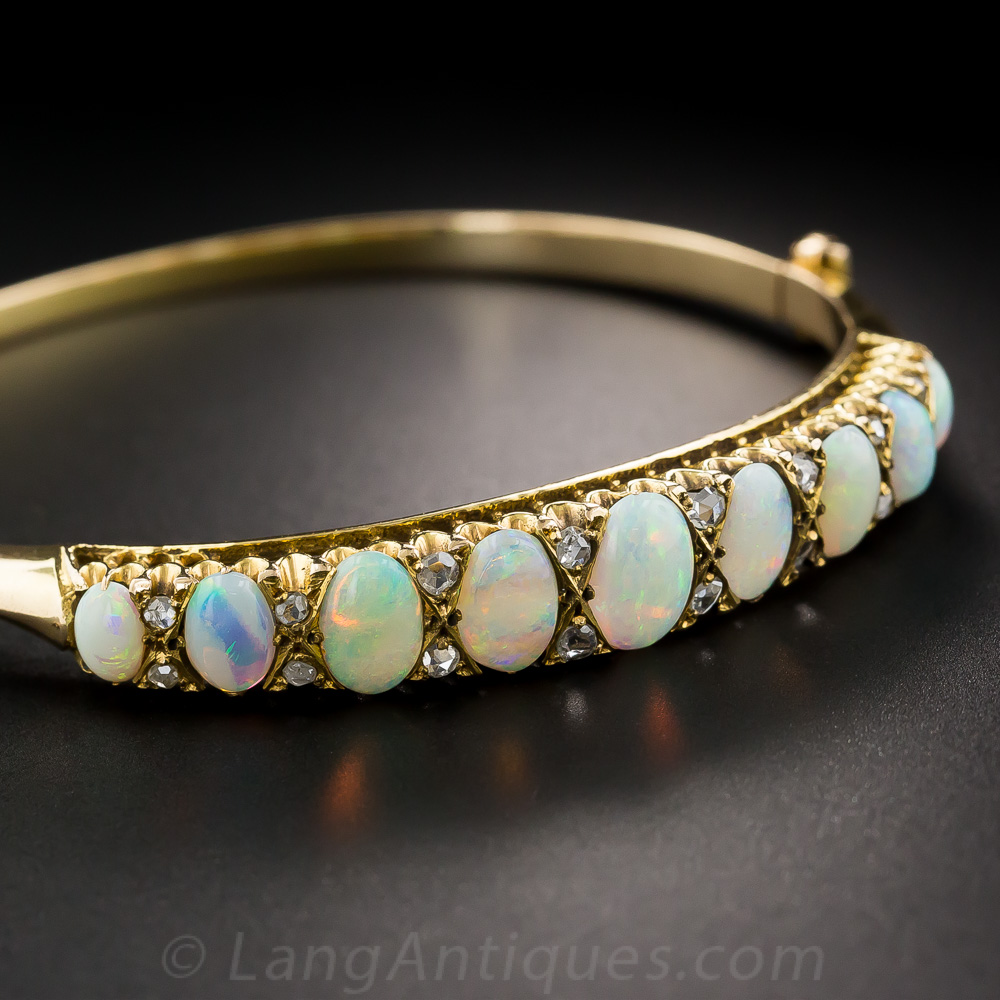 English Opal and Diamond Bangle Bracelet