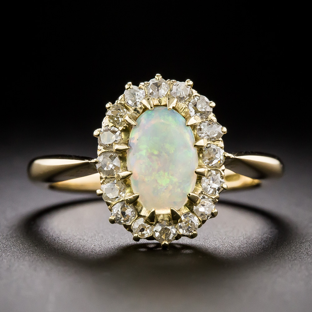English Opal and Diamond Halo Ring, Circa 1900