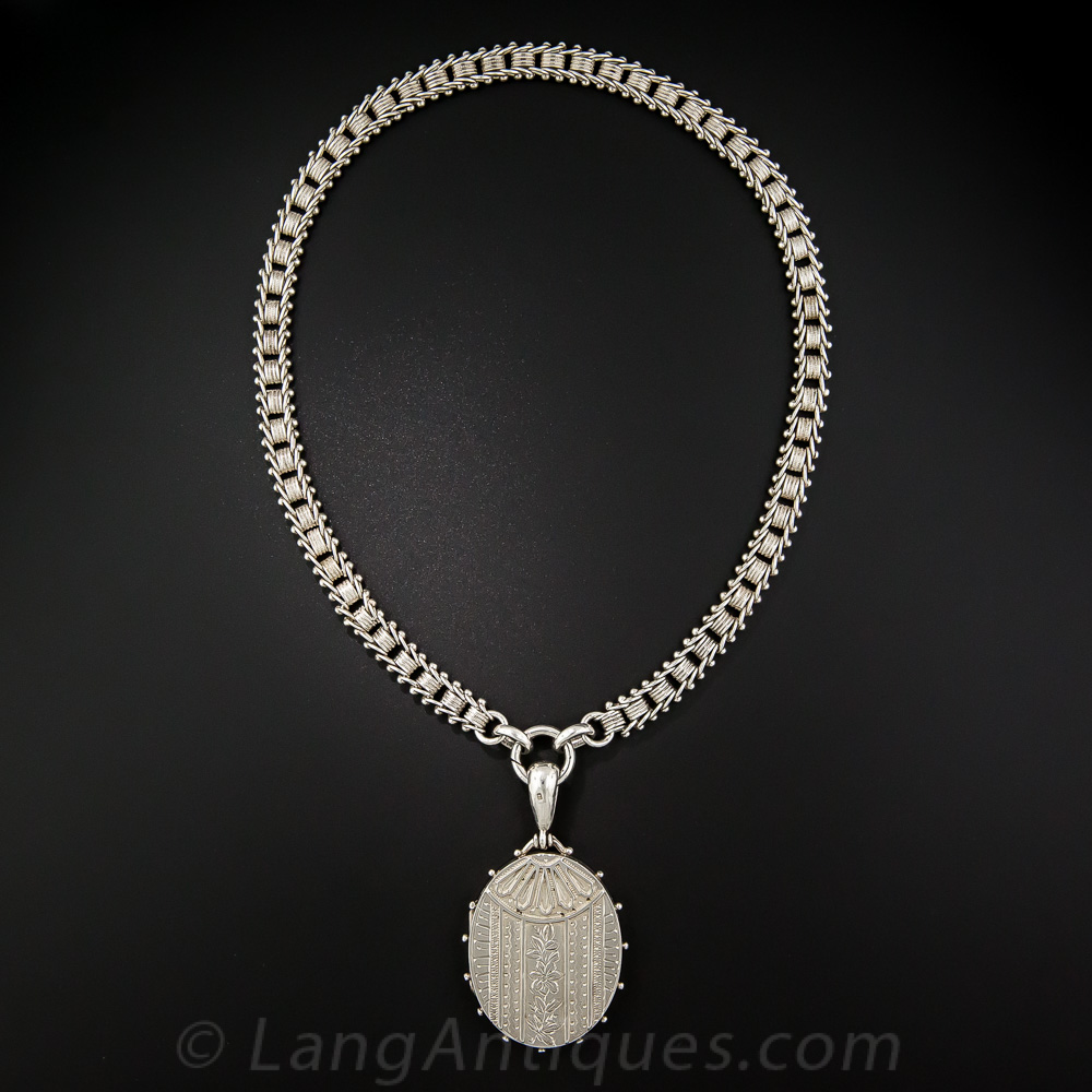 English Silver Locket and Chain