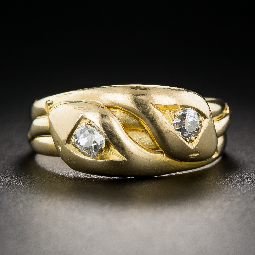 English Twin Snake Diamond Ring - Unisex Size 8 1/2