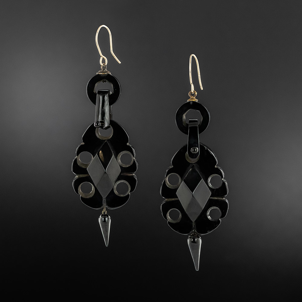 Victorian Carved Jet Dangle Earrings