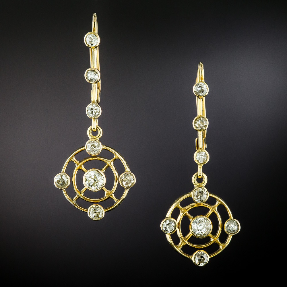 English Victorian Diamond Circlet Drop Earrings