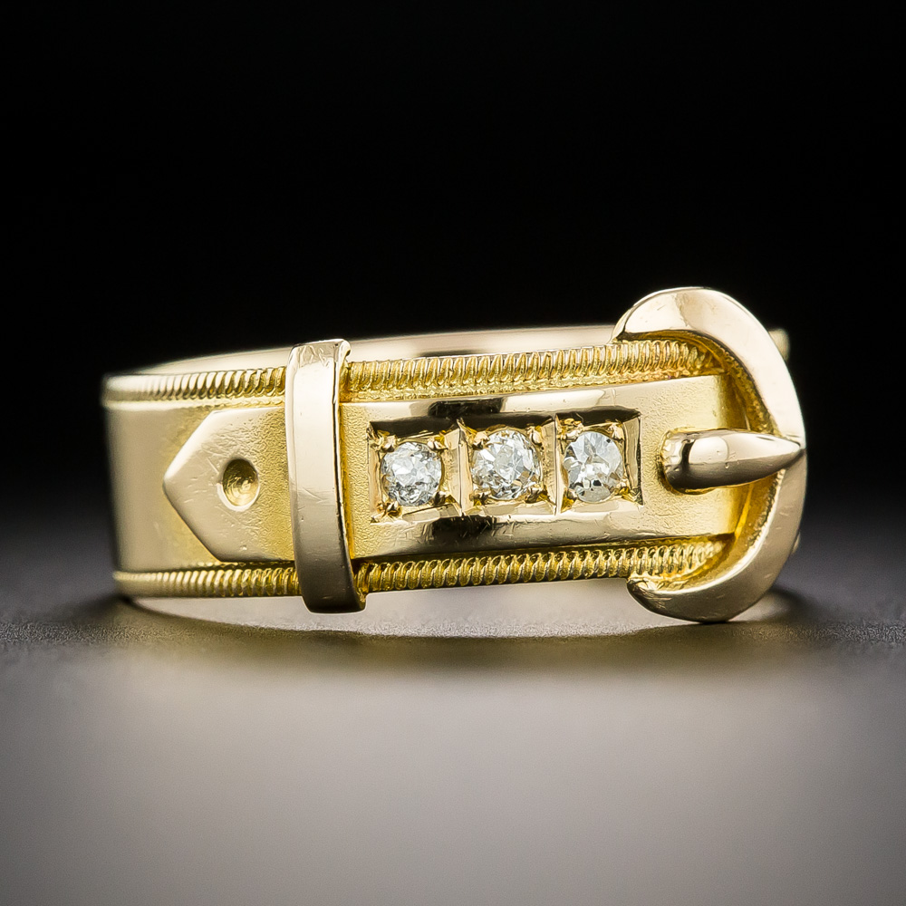 English Victorian Diamond Garter/Buckle Ring, Circa 1906