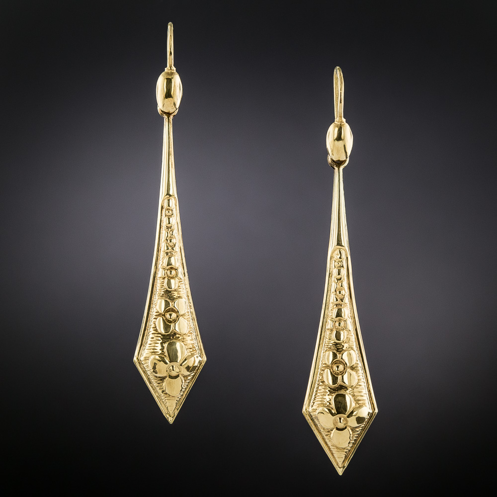 English Victorian Floral Embossed Dangle Earrings