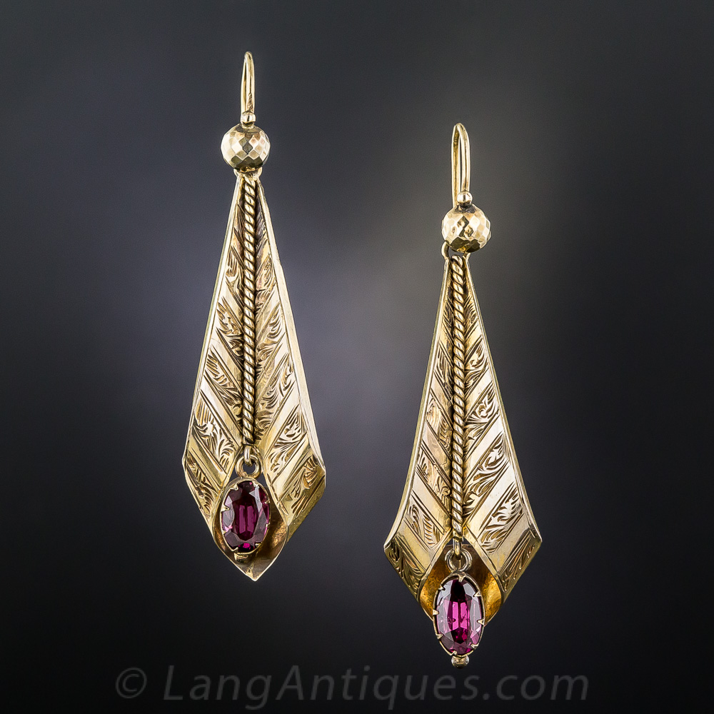 English Victorian Garnet Drop Earrings