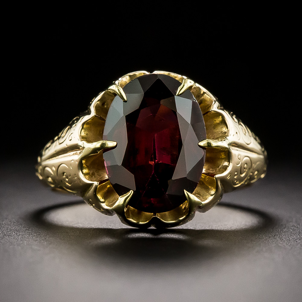English Victorian Garnet Solitaire Ring, Circa 1866
