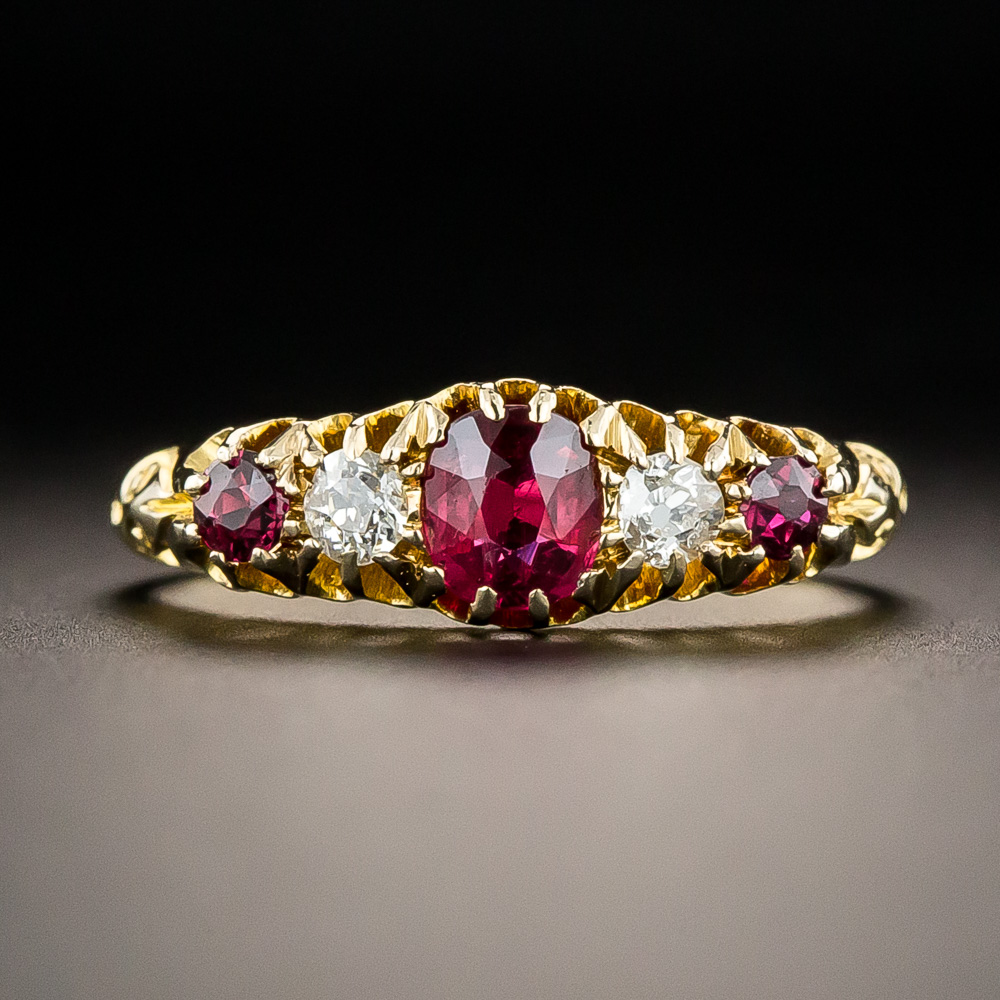 English Victorian Ruby and Diamond Five-Stone Ring