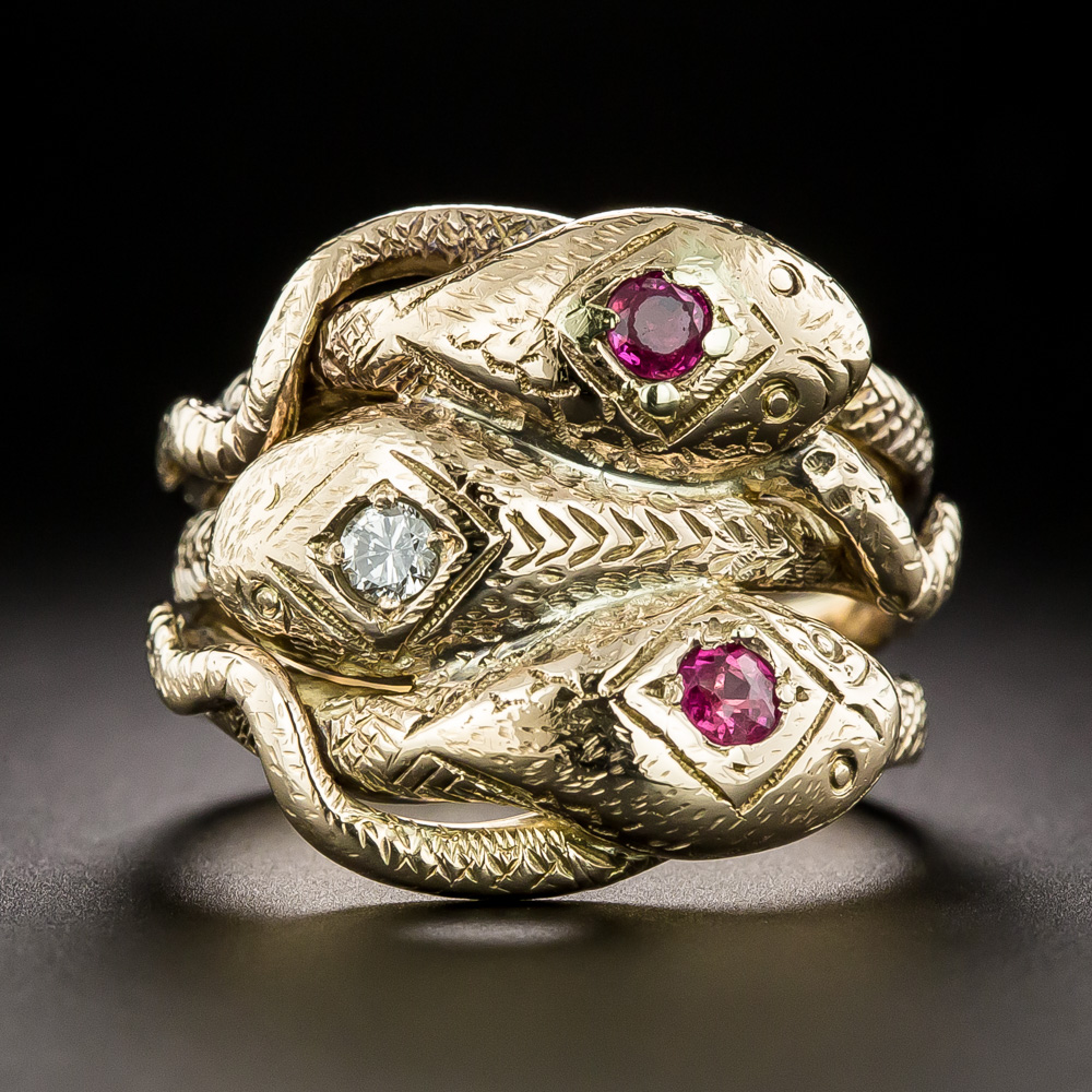 English Victorian Triple Snake Ring