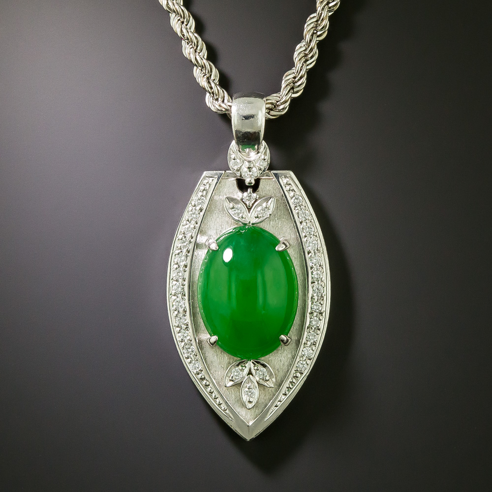 Estate 11.93 Carat Jadeite and Diamond Drop Pendant - GIA